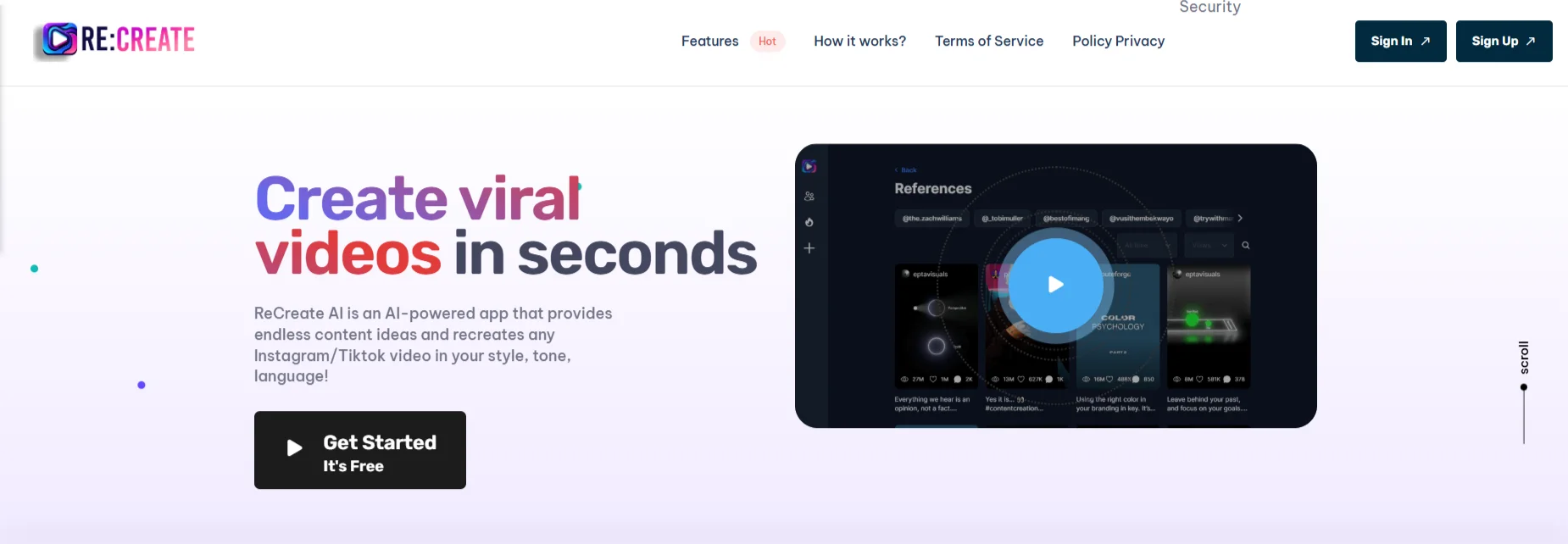 ReCreate AI: нейросеть для генерации видео и создания контента с ИИ онлайн